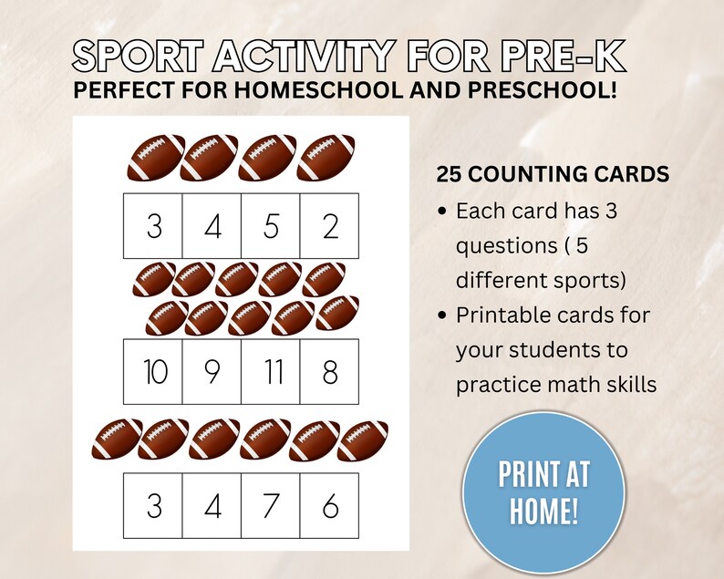 Sports Counting Cards for Kids | Preschool and Kindergarten Counting ...