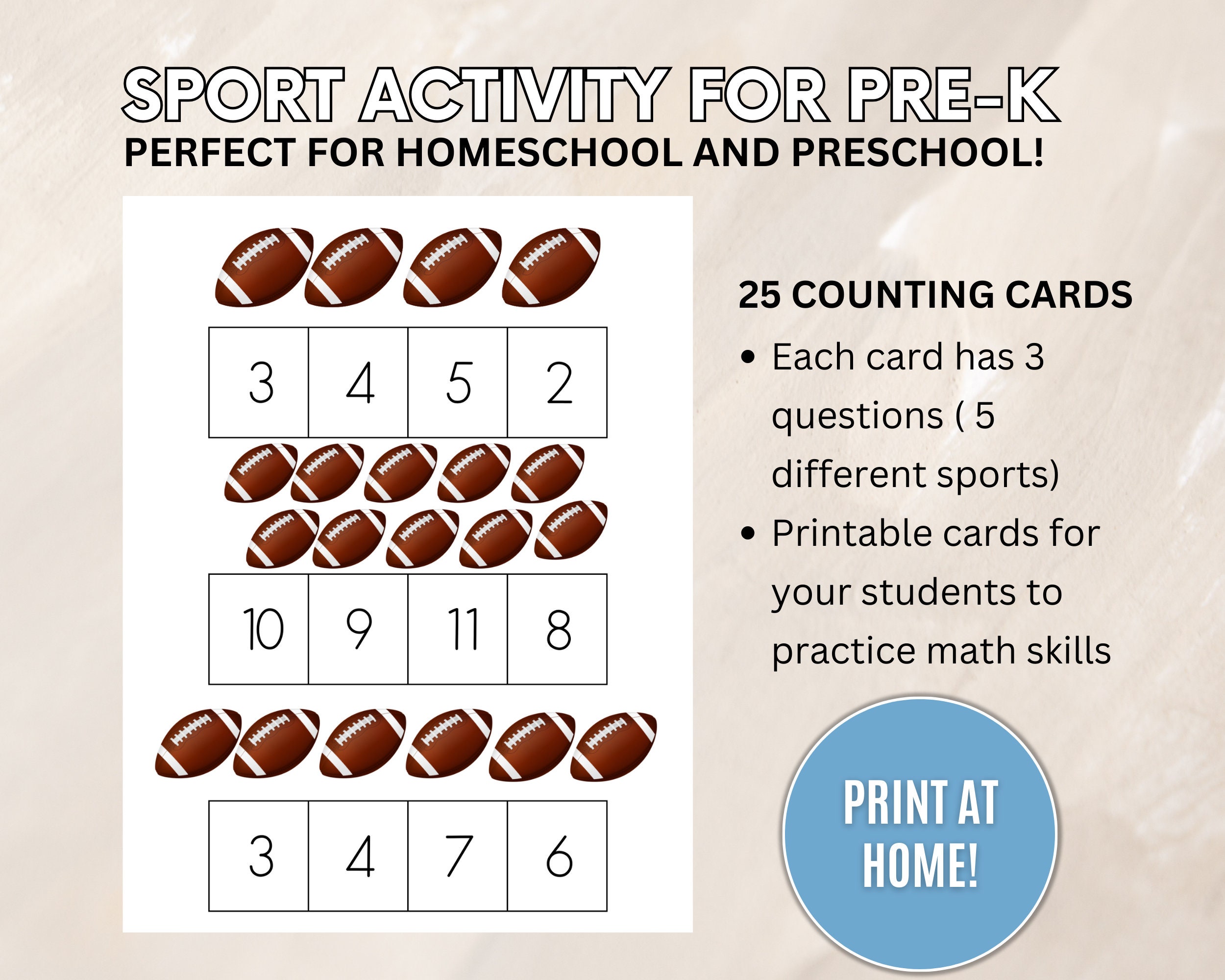 Sports Counting Cards for Kids Preschool and Kindergarten Counting ...