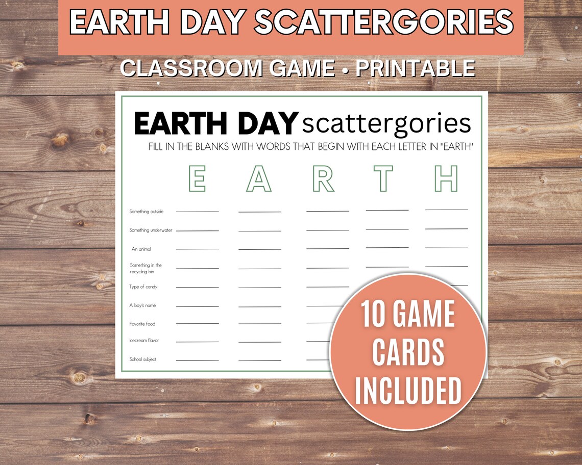 Earth Day Scattergories | Printable Earth Day Game | Science Class ...