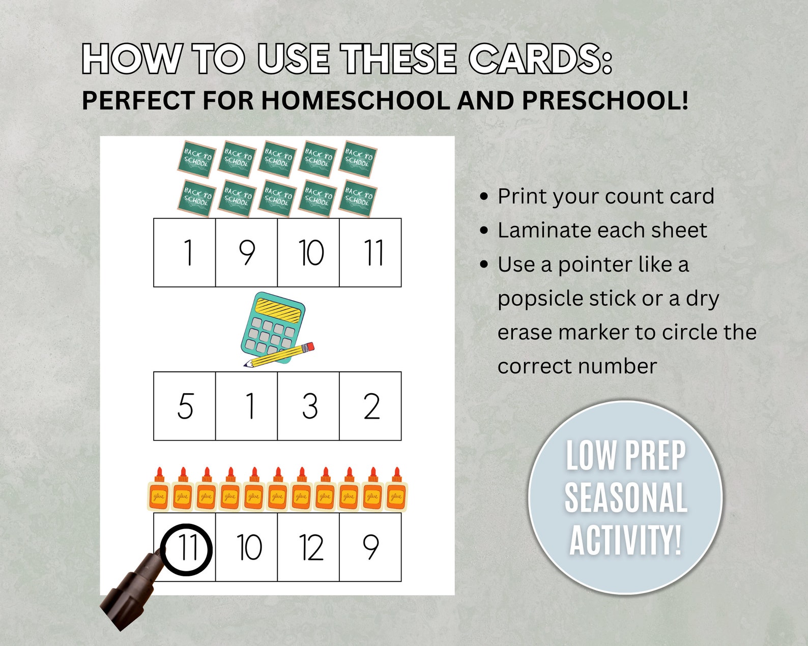 Back to School Counting Cards | Pre-k Math Activity | Kindergarten Math ...