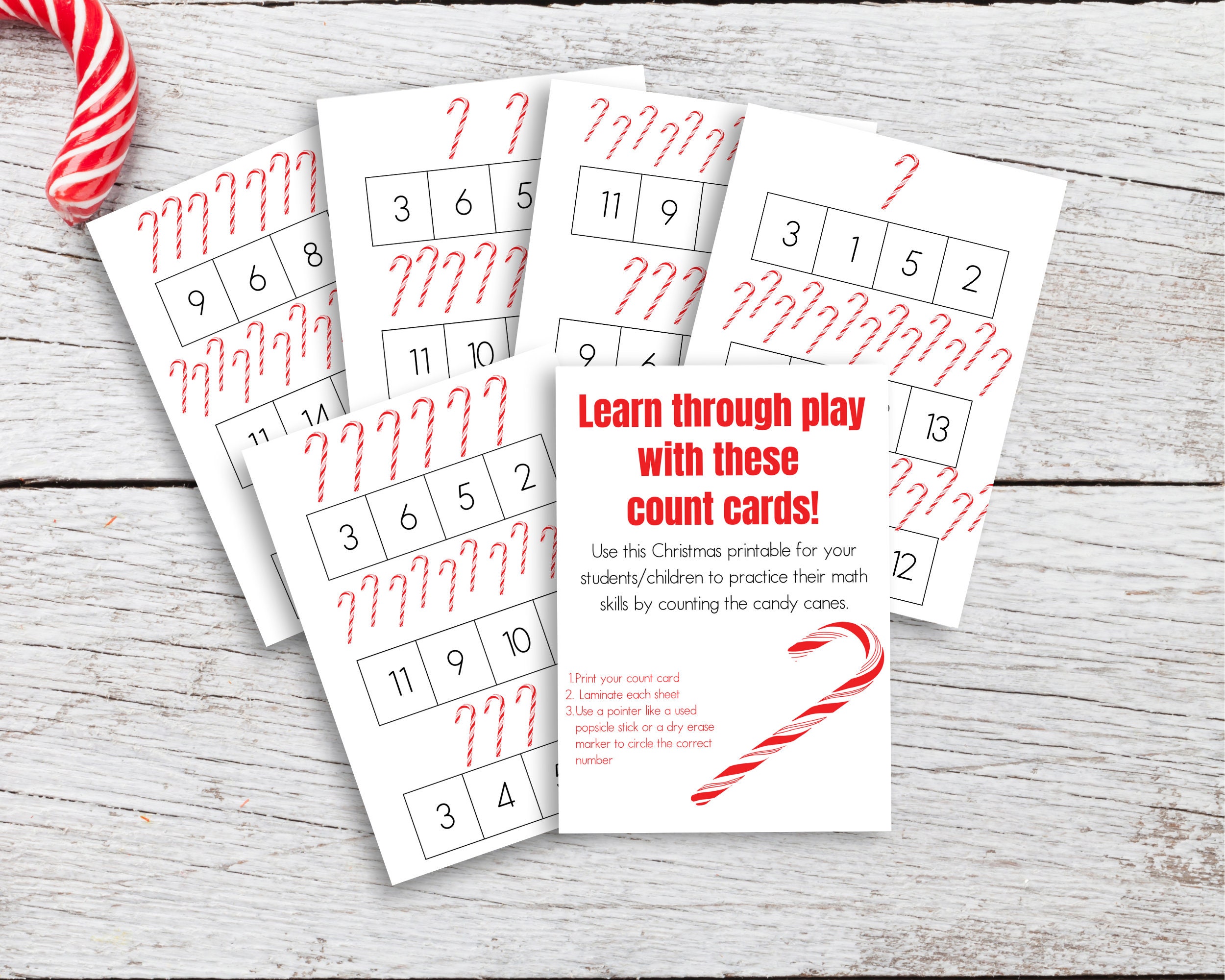 Candy Cane Counting Cards for Kids | Preschool and Kindergarten ...