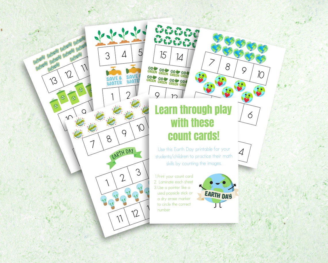 Earth Day Counting Cards for Kids | Preschool & Kindergarten Counting ...