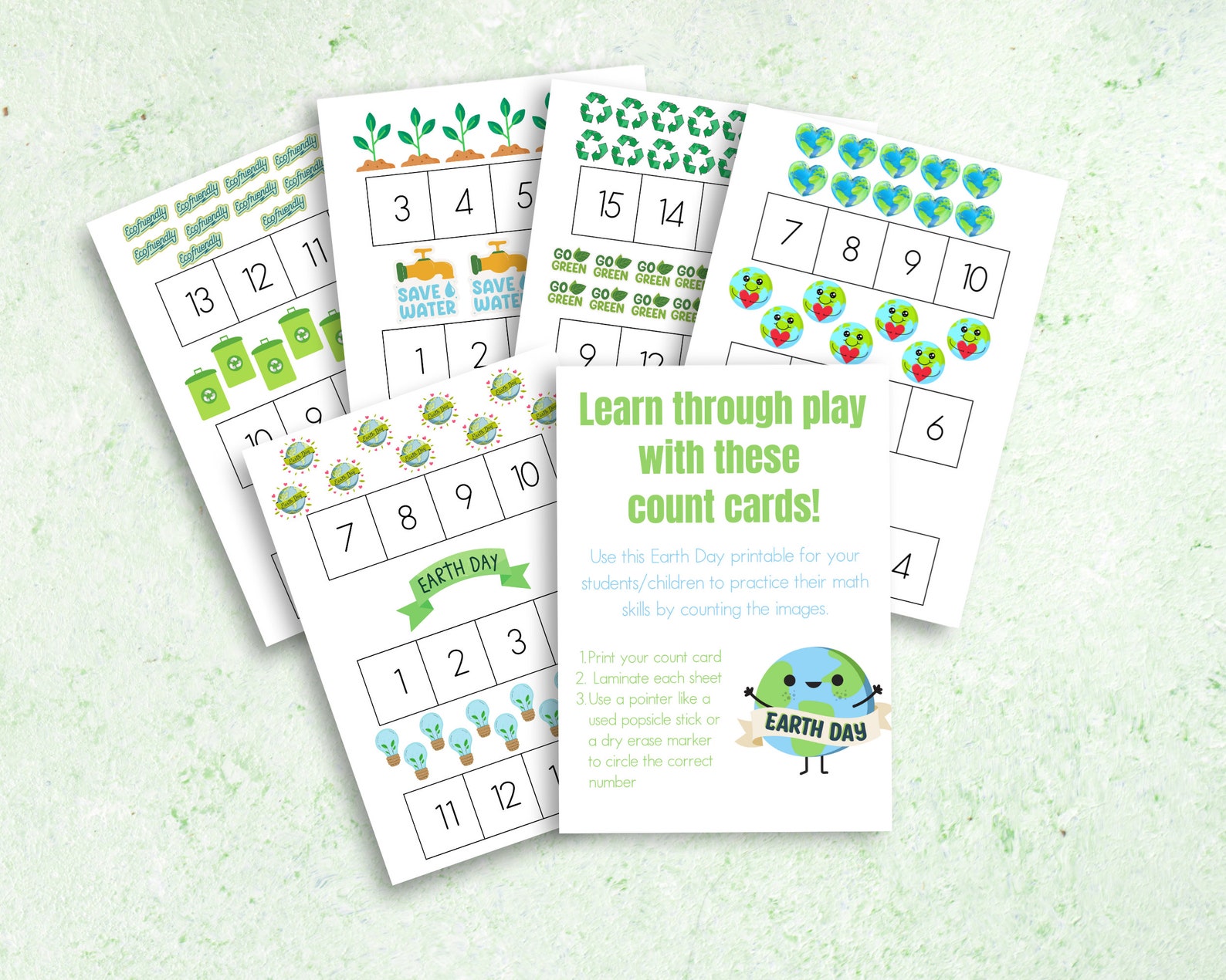 Earth Day Counting Cards for Kids | Preschool & Kindergarten Counting ...