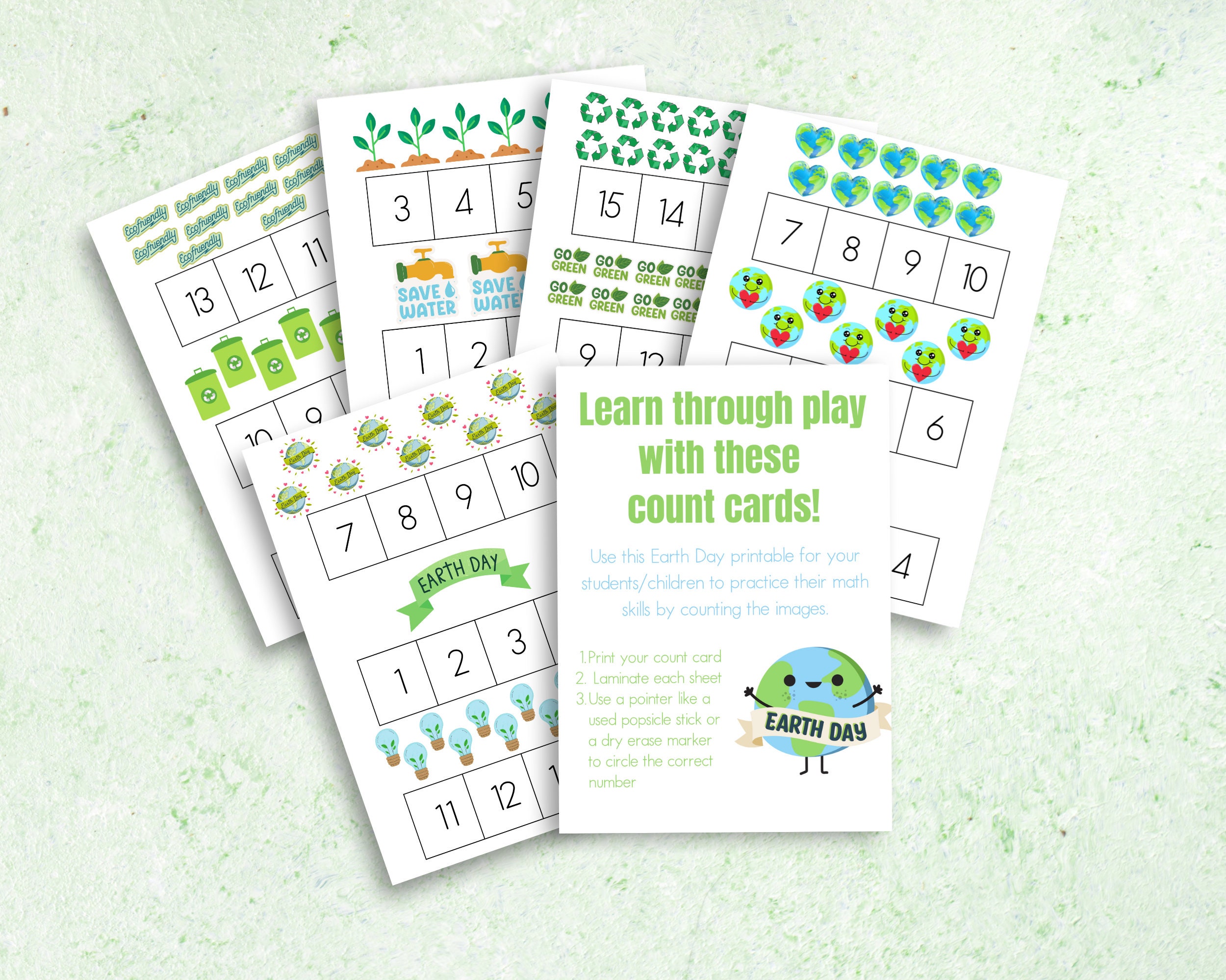 Earth Day Counting Cards for Kids | Preschool & Kindergarten Counting ...
