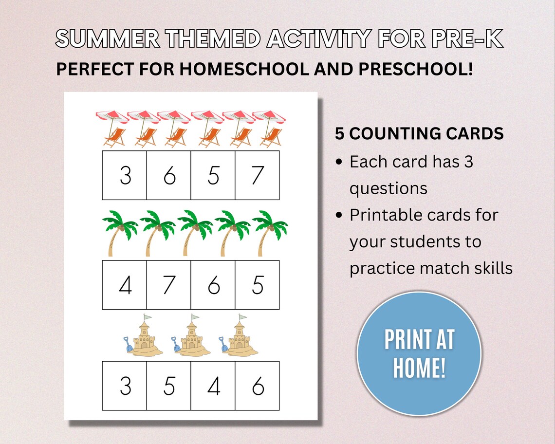 Summer Themed Counting Cards for Kids | Counting Activity for Kids ...