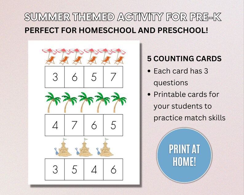 Summer Themed Counting Cards for Kids | Counting Activity for Kids ...