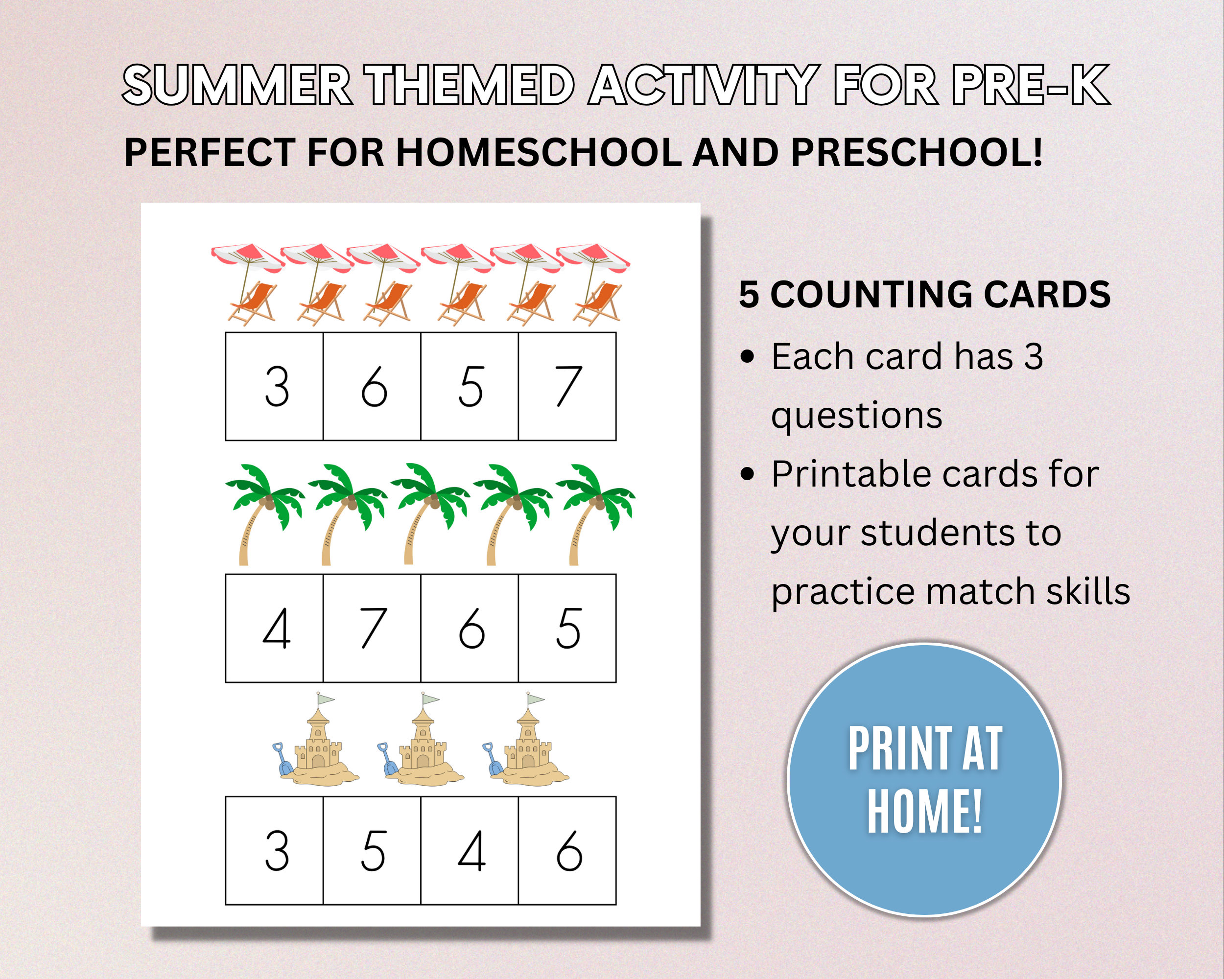 Summer Themed Counting Cards for Kids Counting Activity for Kids Summer ...