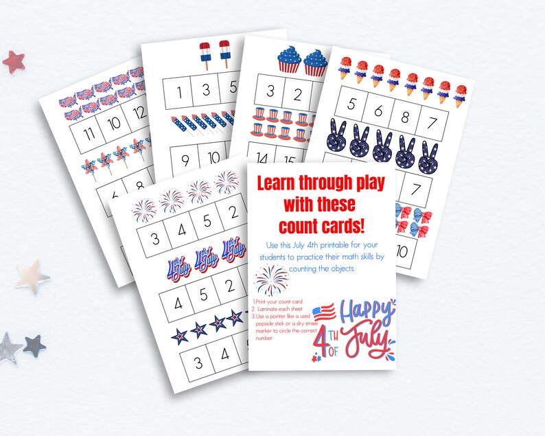 July 4th Counting Cards for Kids | Counting Activity for Kids | July ...