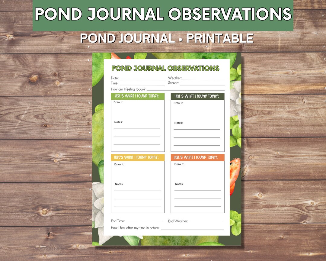 Pond Journal Observations Sheet | Learn All About Ponds | Pond Activity ...