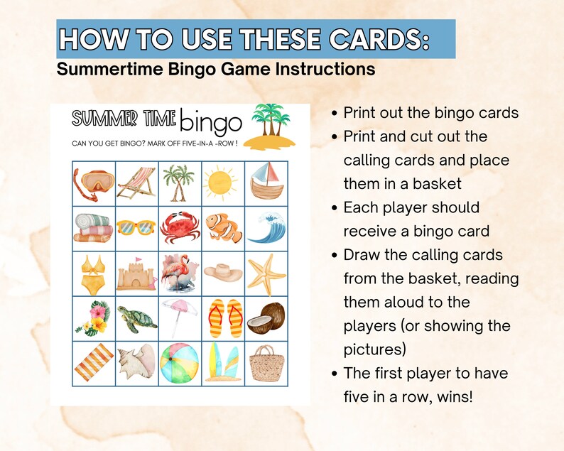 Summertime BINGO | BINGO Game for Kids | Classroom Game for Students ...
