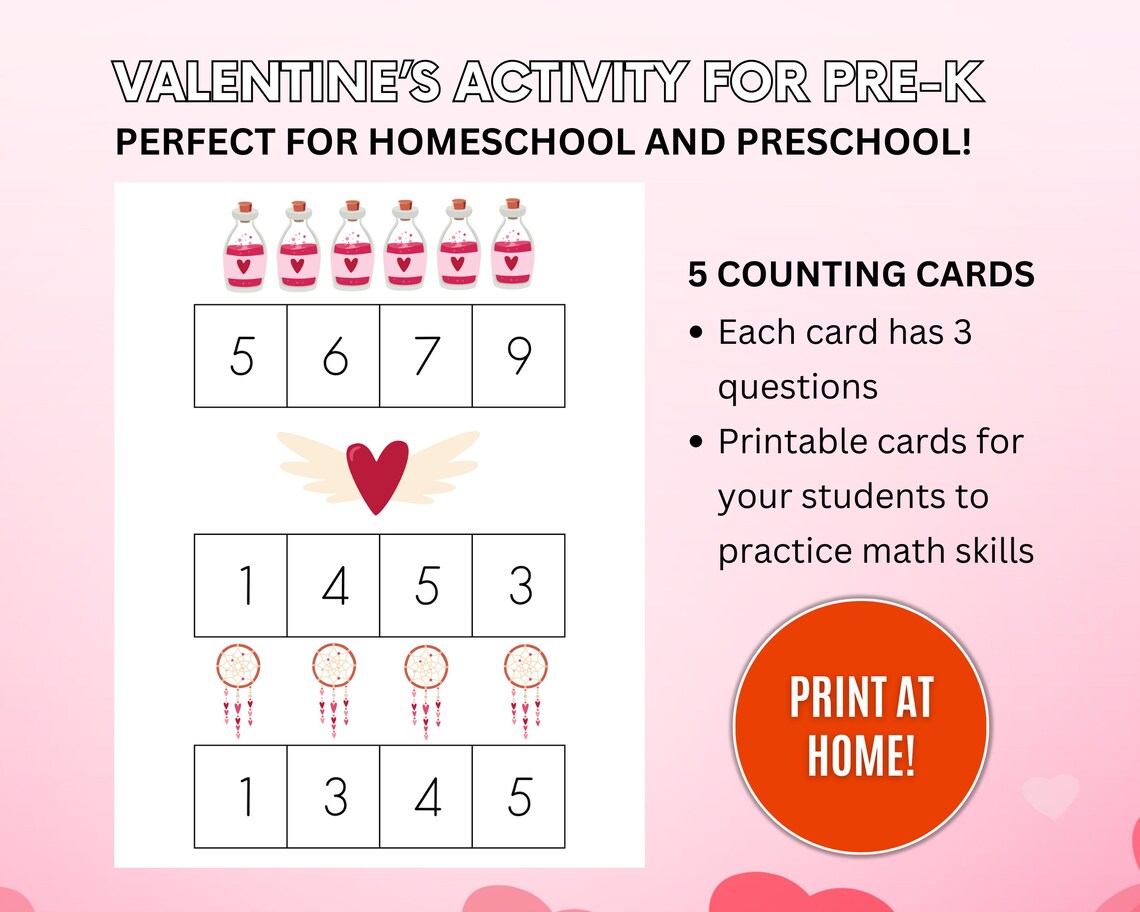 Valentine's Counting Cards for Kids | Preschool and Kindergarten ...