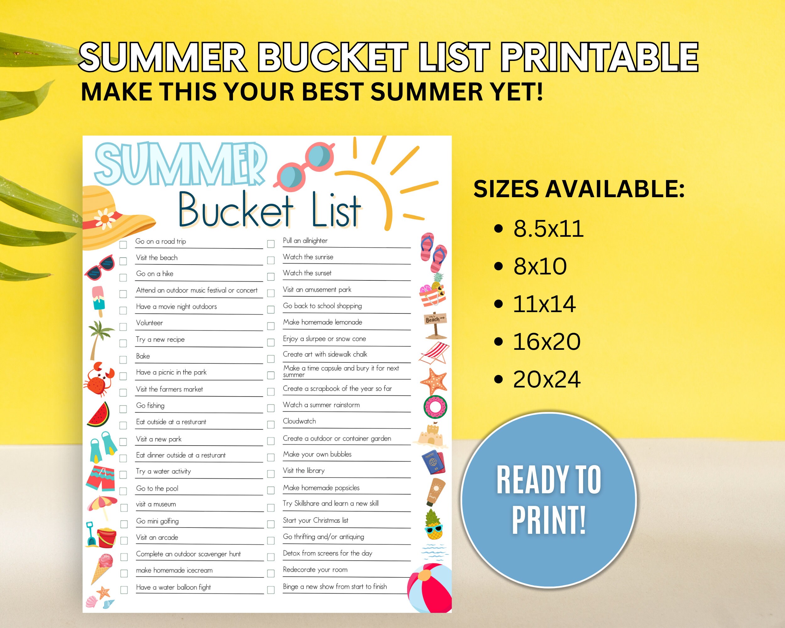 Summer Bucket List | Two Options Included One Filled Bucket List and ...