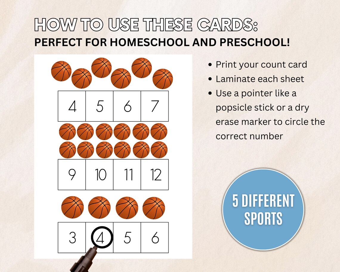 Sports Counting Cards for Kids | Preschool and Kindergarten Counting ...