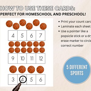 Sports Counting Cards for Kids | Preschool and Kindergarten Counting ...