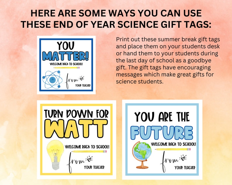 End of School Year Student Gift Tags | Teacher to Student Gift | Gift ...