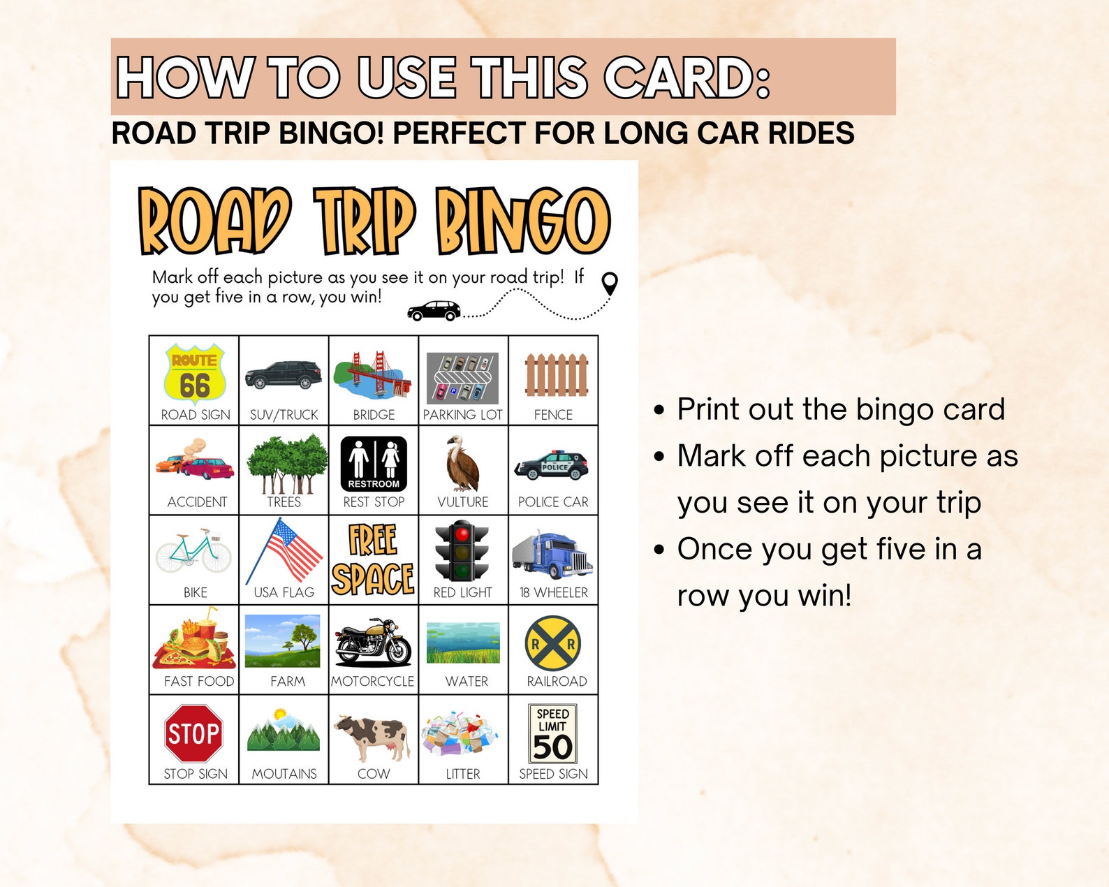 Road Trip BINGO | Car Games | Car Ride Game | Activity for Car Rides ...