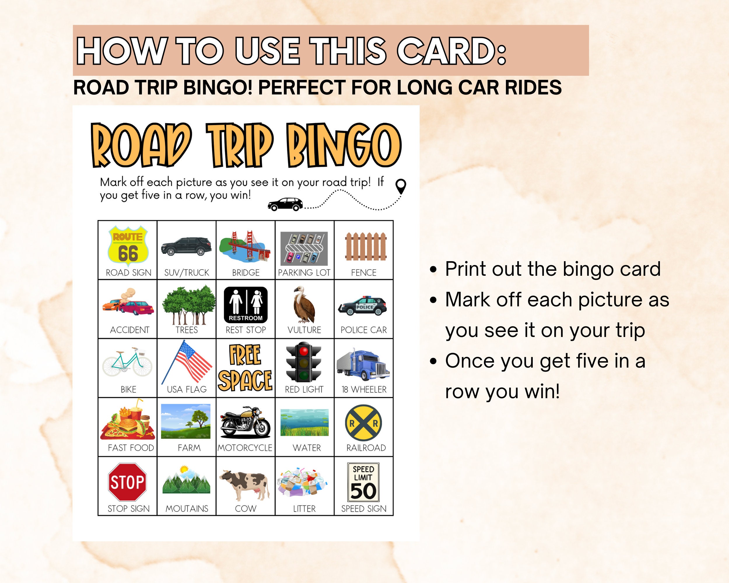 Road Trip BINGO | Car Games | Car Ride Game | Activity for Car Rides ...