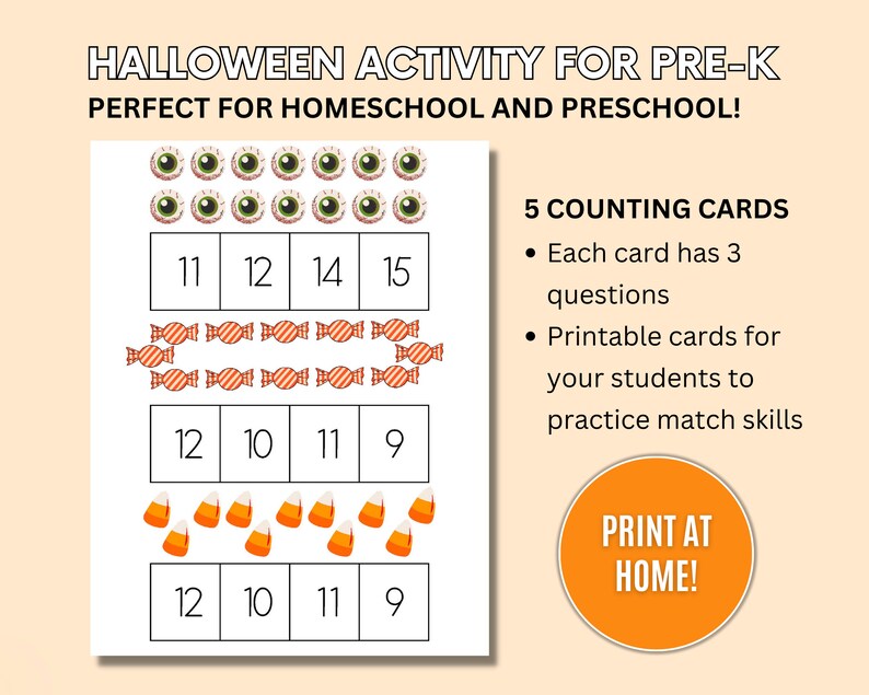 Halloween Counting Activity for Kids | Daycare Halloween Activity for ...