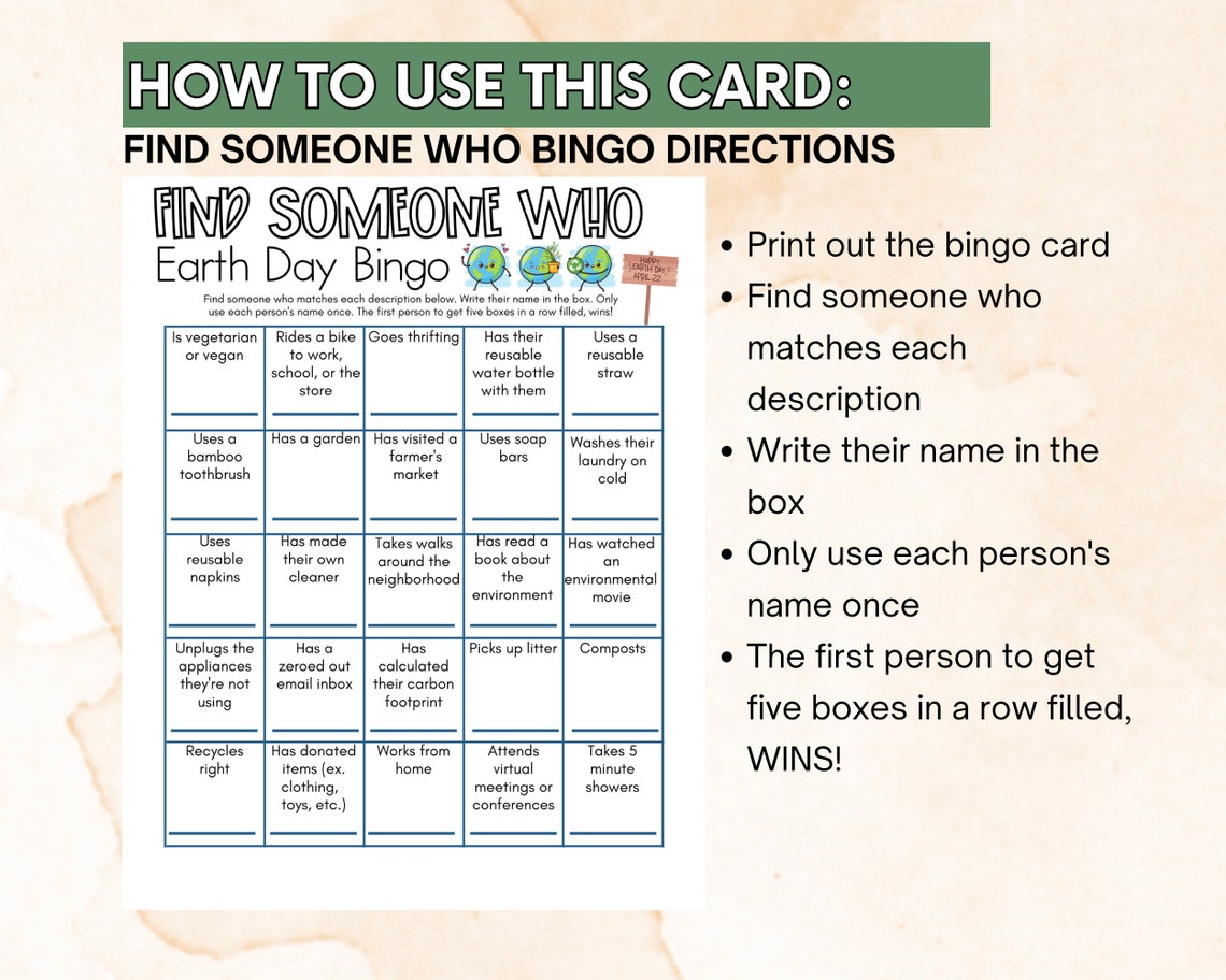 Find Someone Who Game | Earth Day Get to Know Bingo | Middle & High ...