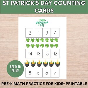 St Patrick's Day Counting Cards for Kids | Prek & Kindergarten Counting ...