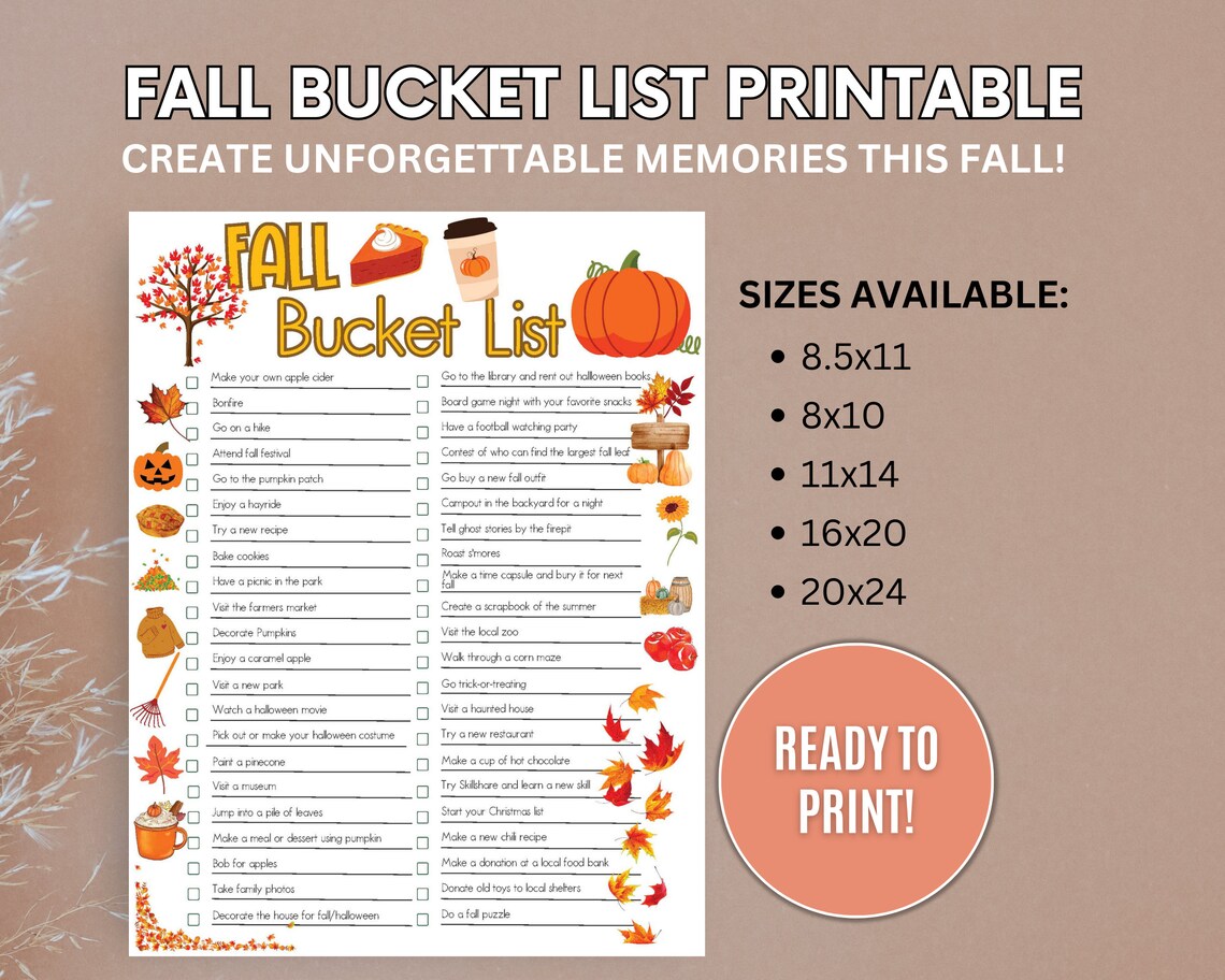 Fall Bucket List | 2 Options Included 1 Filled Bucket List and 1 ...