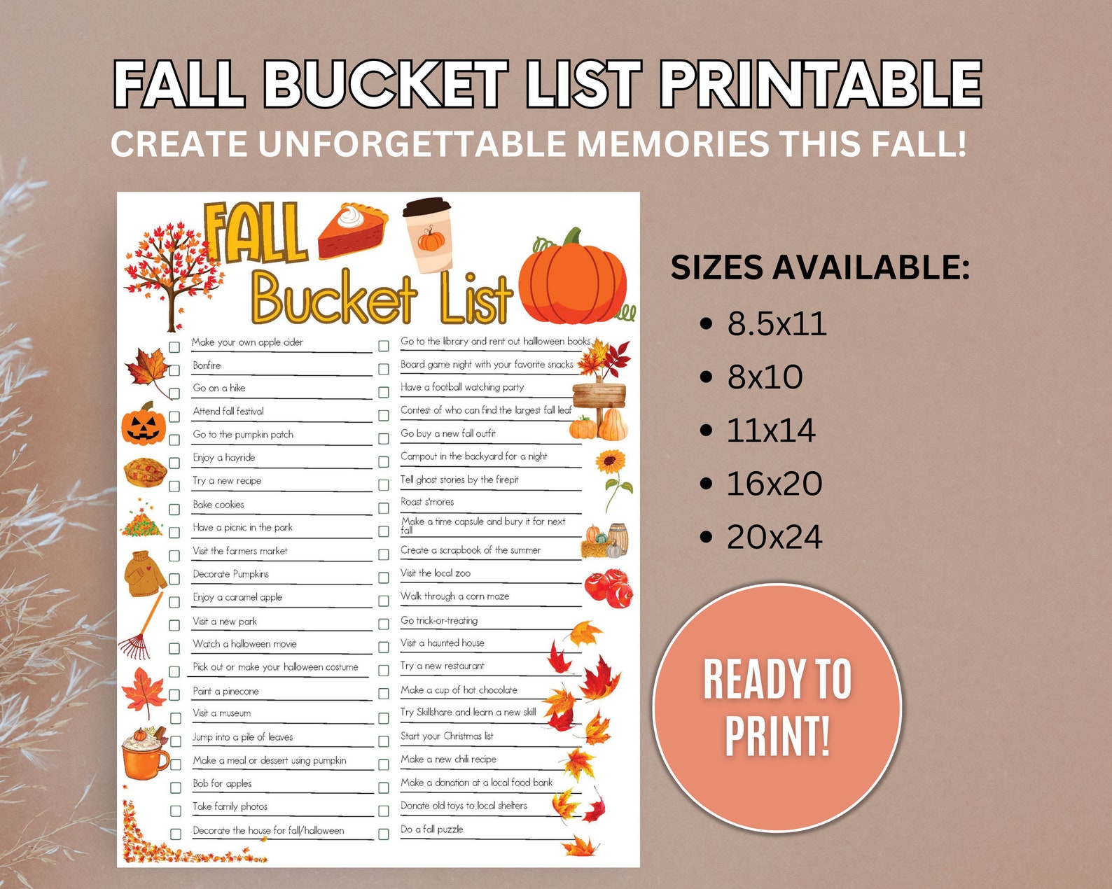 Fall Bucket List | 2 Options Included 1 Filled Bucket List and 1 ...
