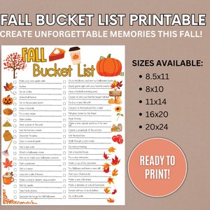 Fall Bucket List | 2 Options Included 1 Filled Bucket List and 1 ...