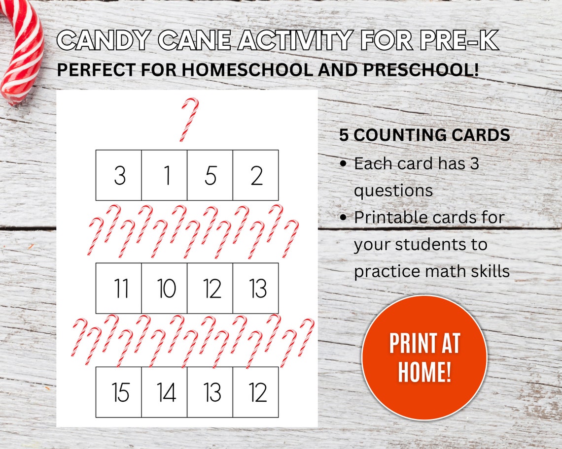 Candy Cane Counting Cards for Kids | Preschool and Kindergarten ...