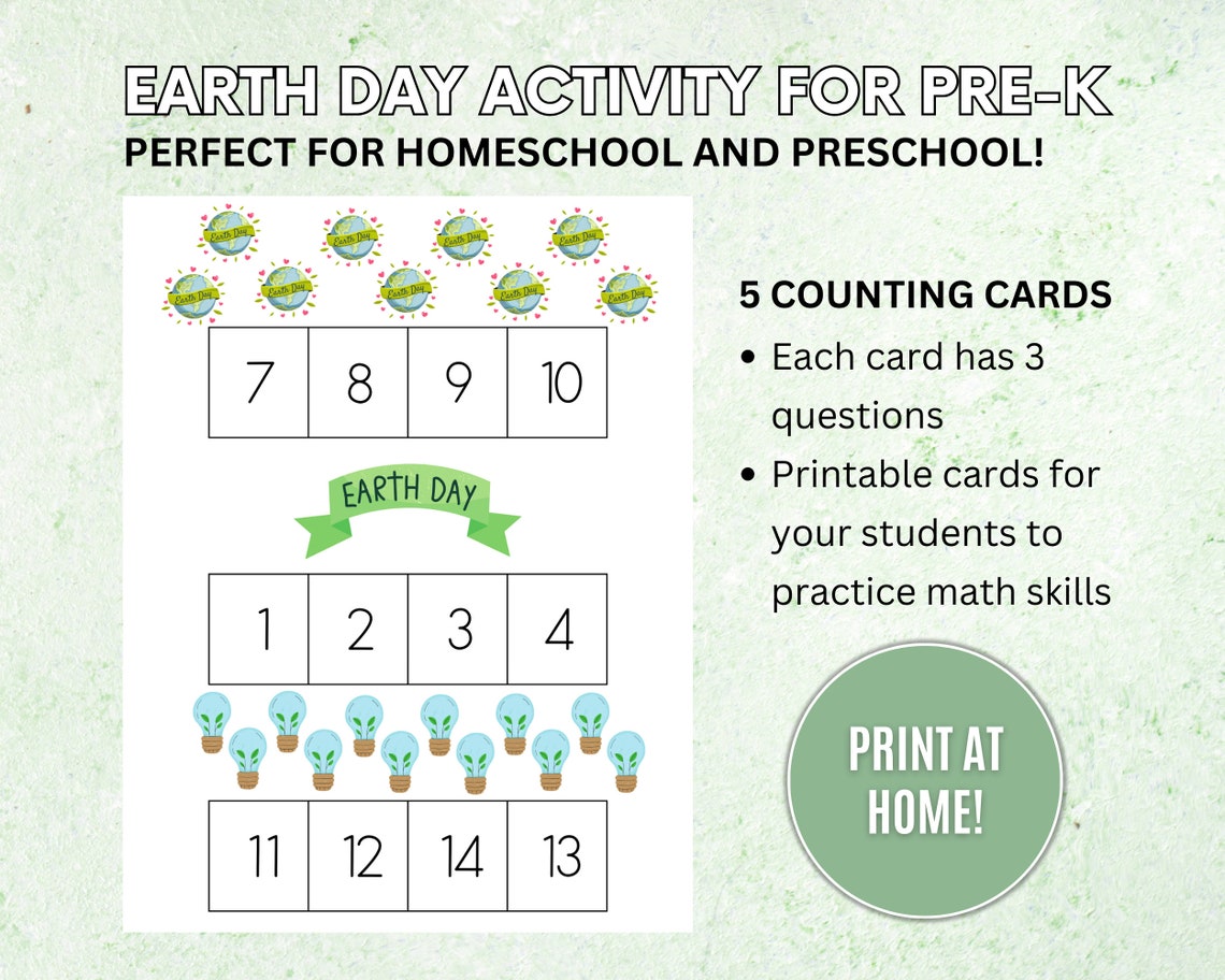 Earth Day Counting Cards for Kids | Preschool & Kindergarten Counting ...