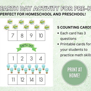 Earth Day Counting Cards for Kids | Preschool & Kindergarten Counting ...