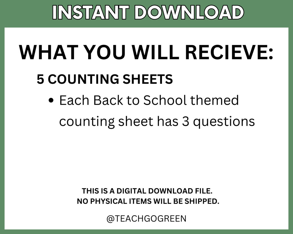 Back to School Counting Cards | Pre-k Math Activity | Kindergarten Math ...