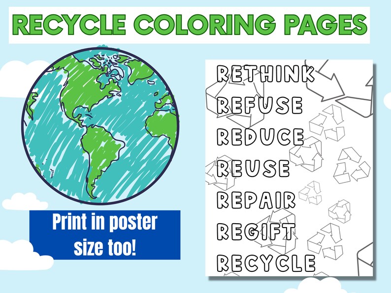 Recycle Coloring Pages Digital Download Coloring Pages Go - Etsy