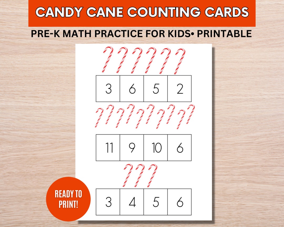 Candy Cane Counting Cards for Kids | Preschool and Kindergarten ...