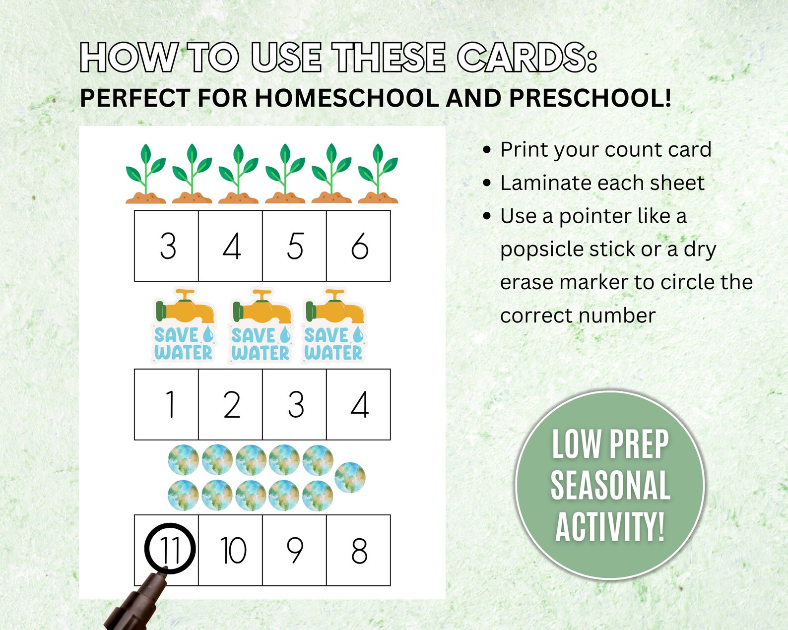 Earth Day Counting Cards for Kids | Preschool & Kindergarten Counting ...