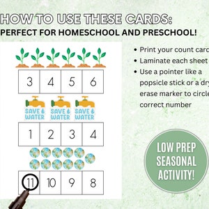 Earth Day Counting Cards for Kids | Preschool & Kindergarten Counting ...