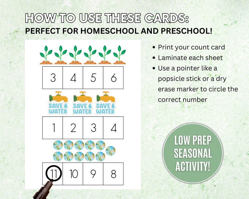 Earth Day Counting Cards for Kids | Preschool & Kindergarten Counting ...