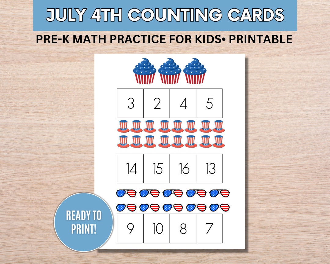 July 4th Counting Cards for Kids | Counting Activity for Kids | July ...