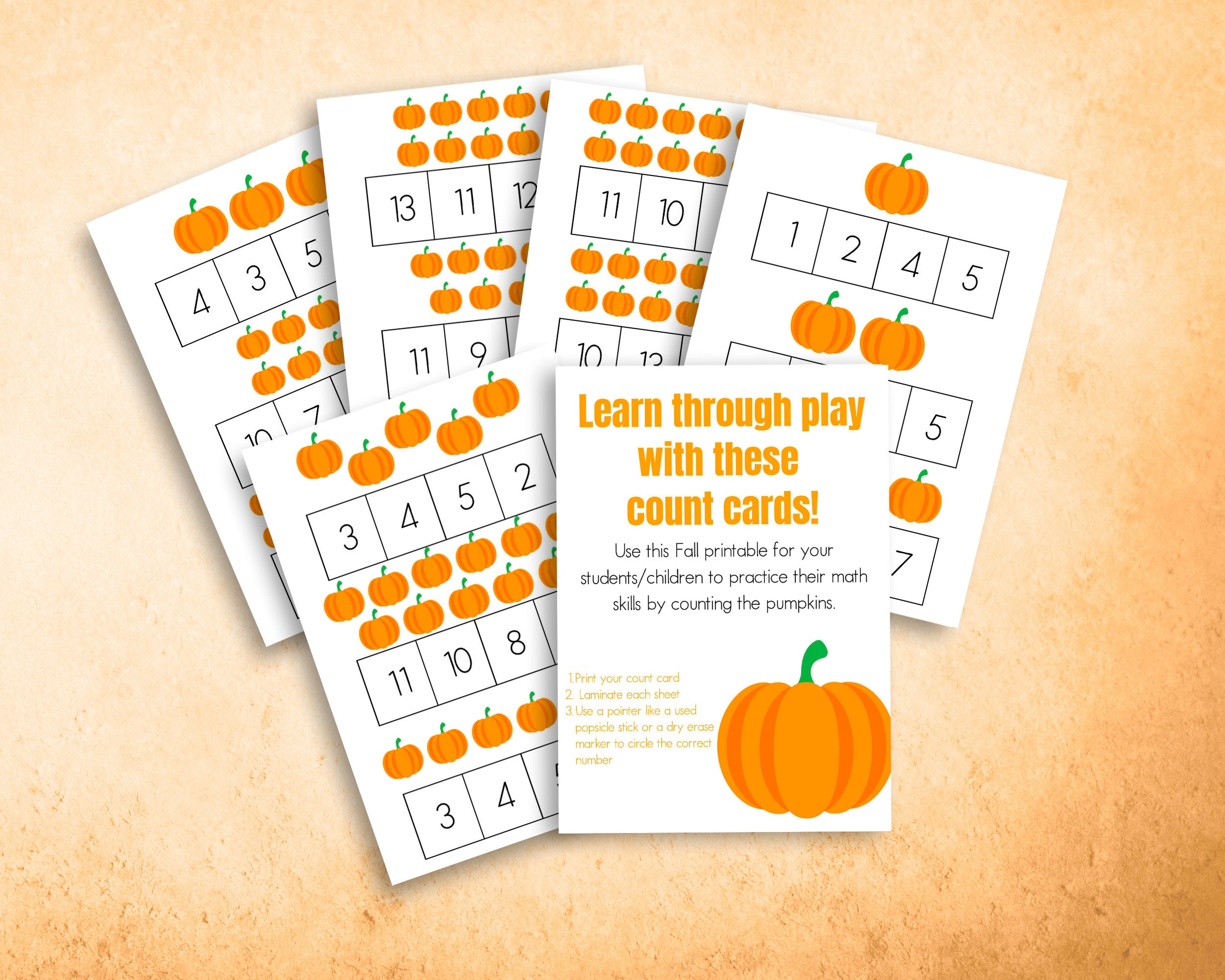 Pumpkin Counting Cards for Kids | Preschool and Kindergarten Counting ...
