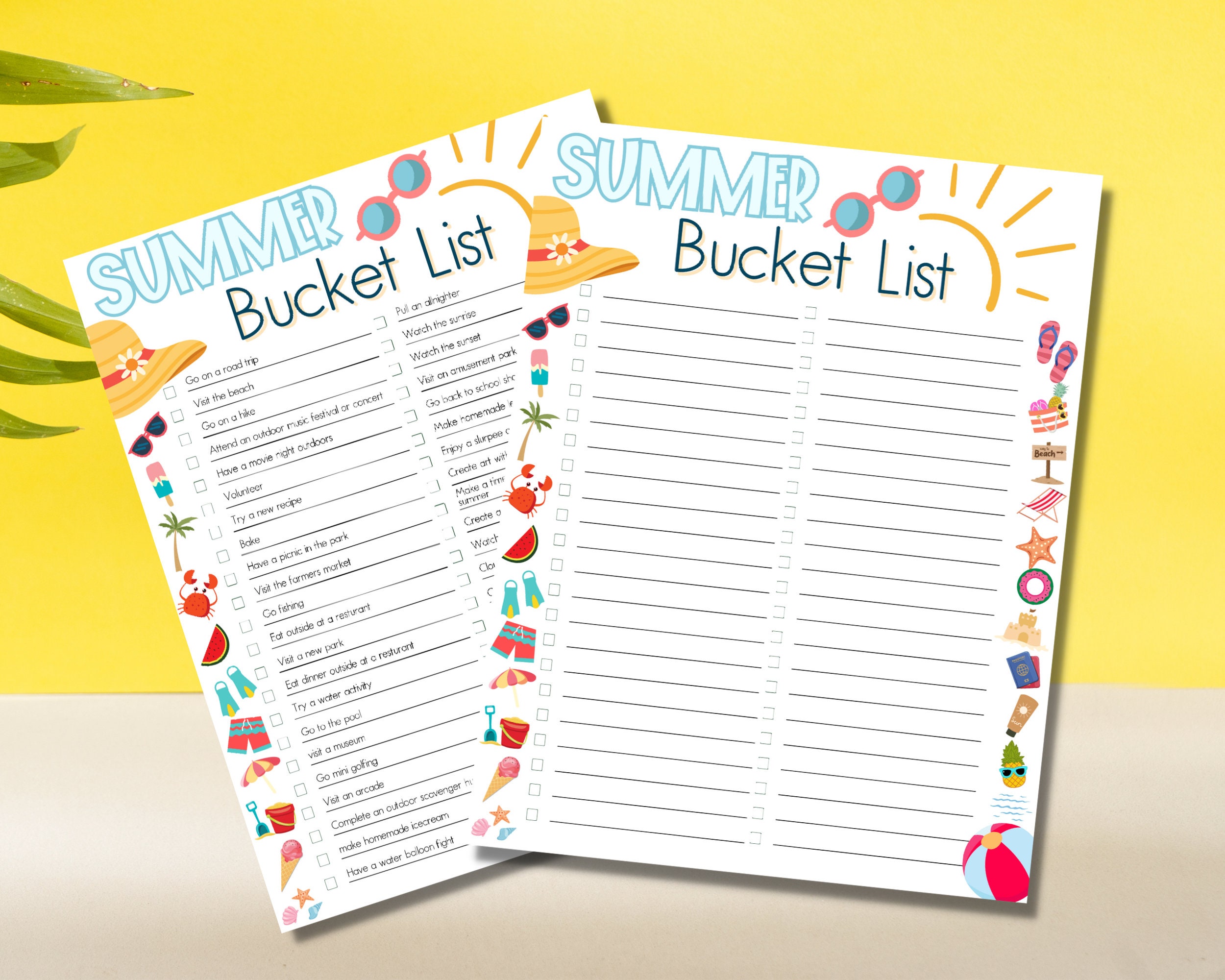 Summer Bucket List | Two Options Included One Filled Bucket List and ...