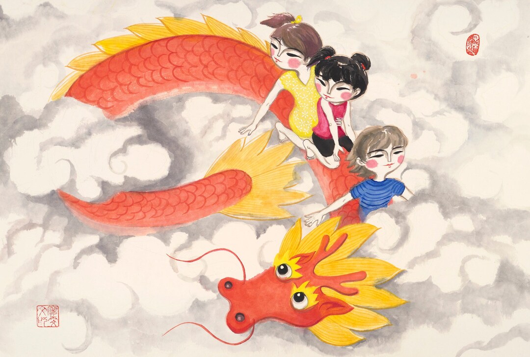 Dragon and Kids ART PRINT, High Quality Print Painting for Kids Room ...