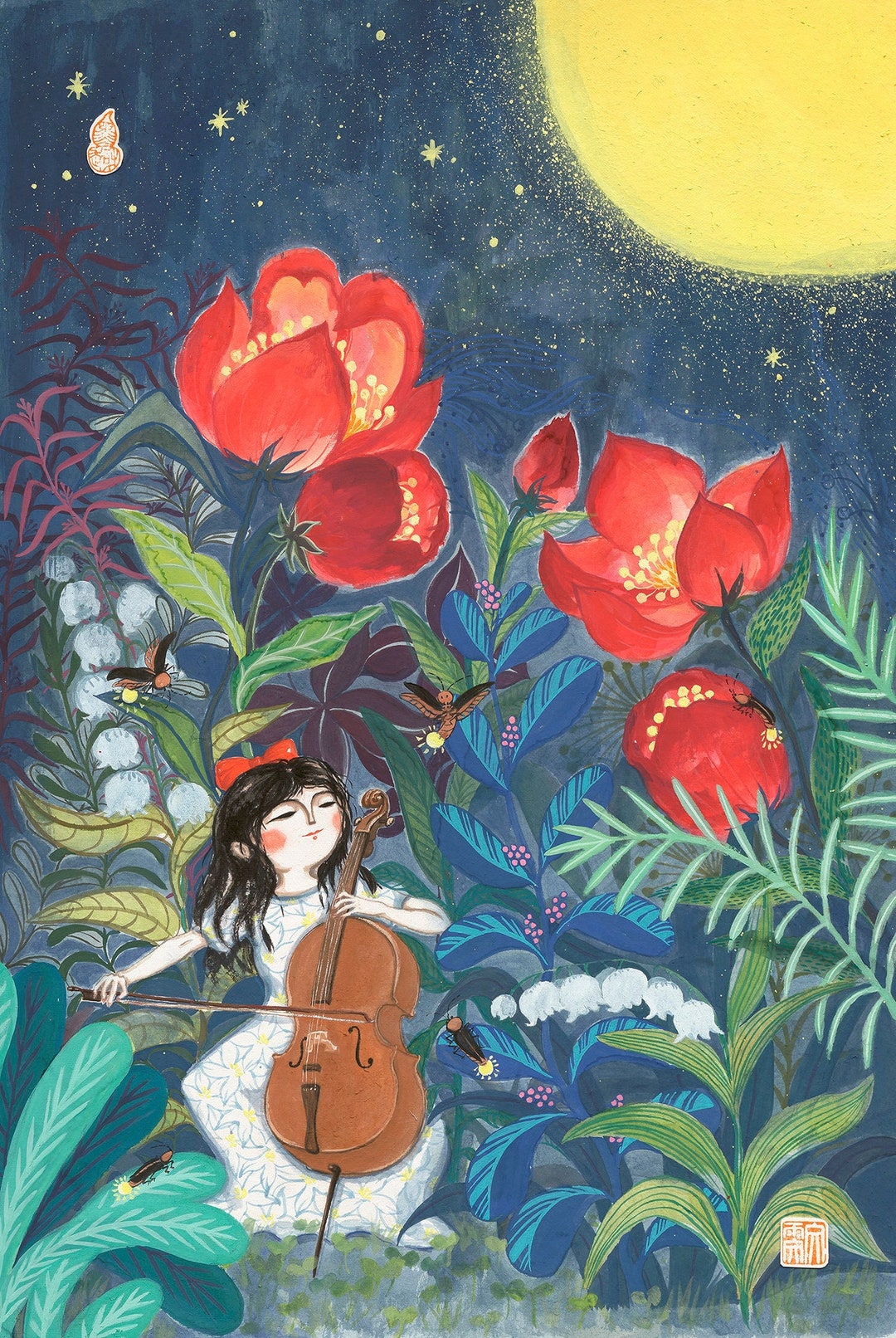 Girl and Cello High Quality ART PRINT, Happy Kid Play Music Painting ...