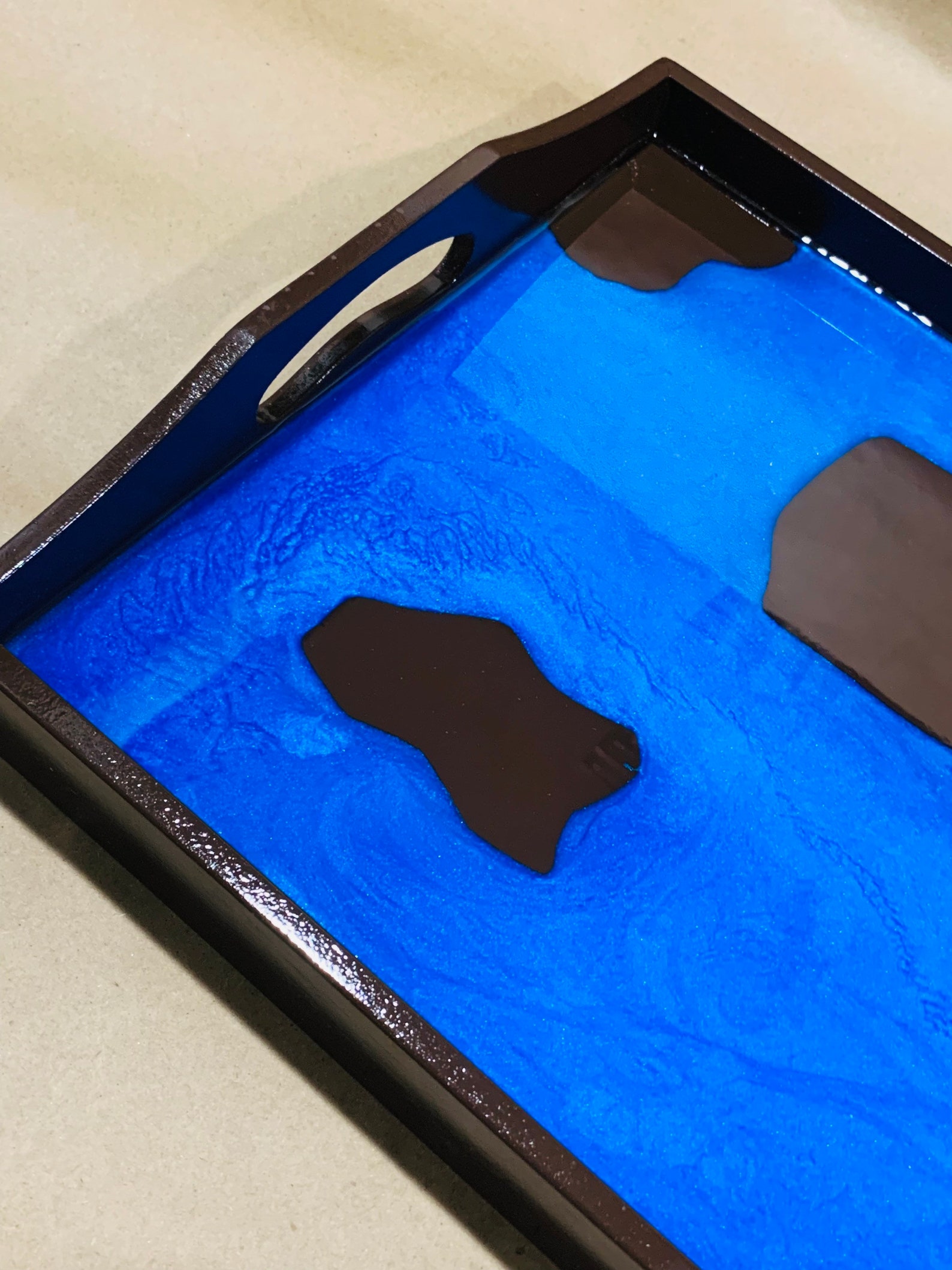 Blue Resin and Wood Serving Tray Resin Tray Wood Tray - Etsy