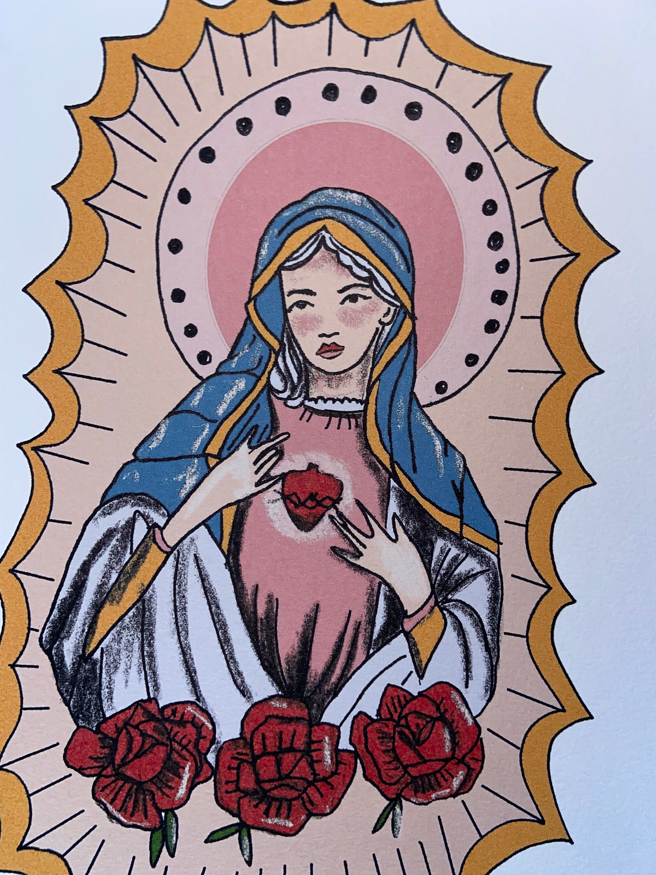 A4 Blessed Virgin Mary Traditional Tattoo Illustration Print - Etsy