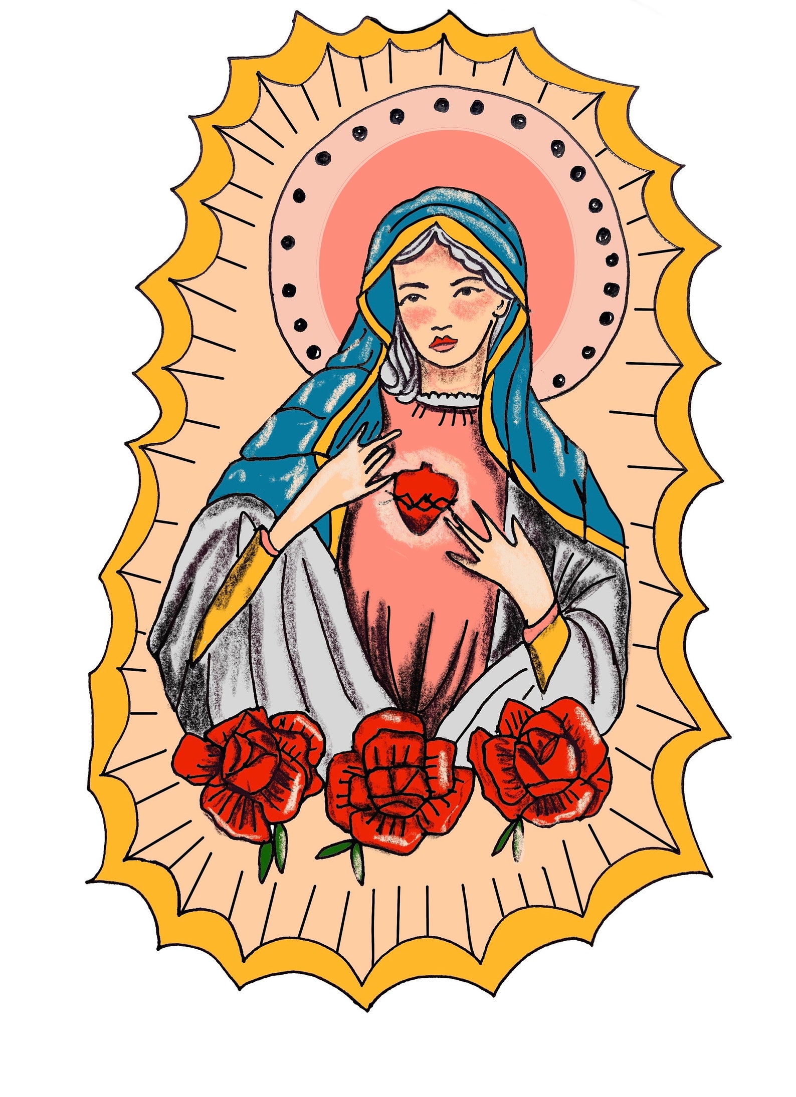 A4 Blessed Virgin Mary Traditional Tattoo Illustration Print - Etsy