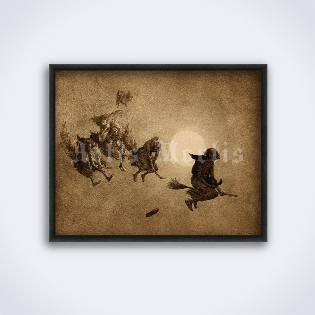 The Witches Ride Drawing - Vintage Witchcraft Art, Sabbath, Black Magic ...