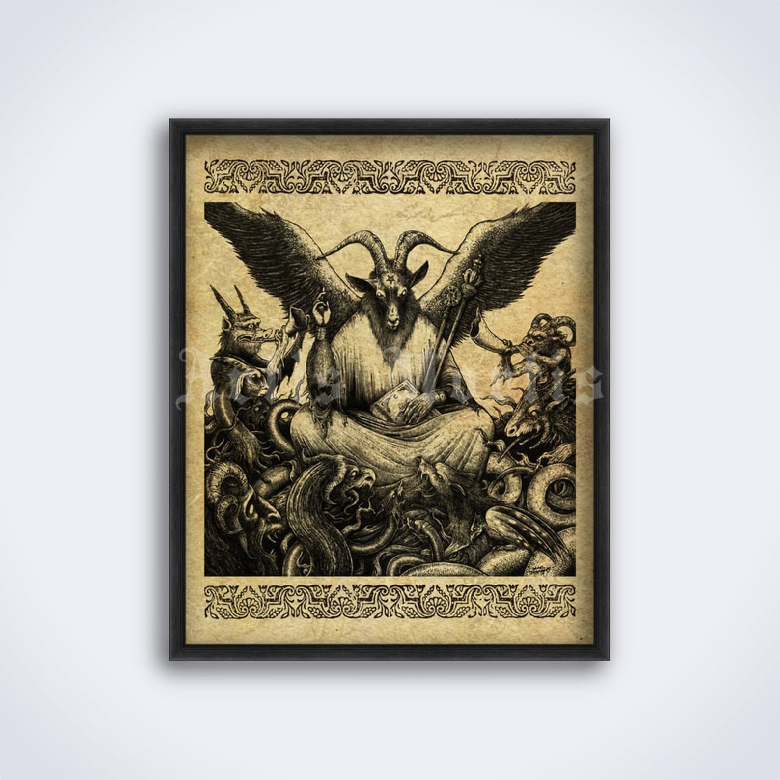 Satan With Demons Baphomet Devil Vintage Satanic Art - Etsy