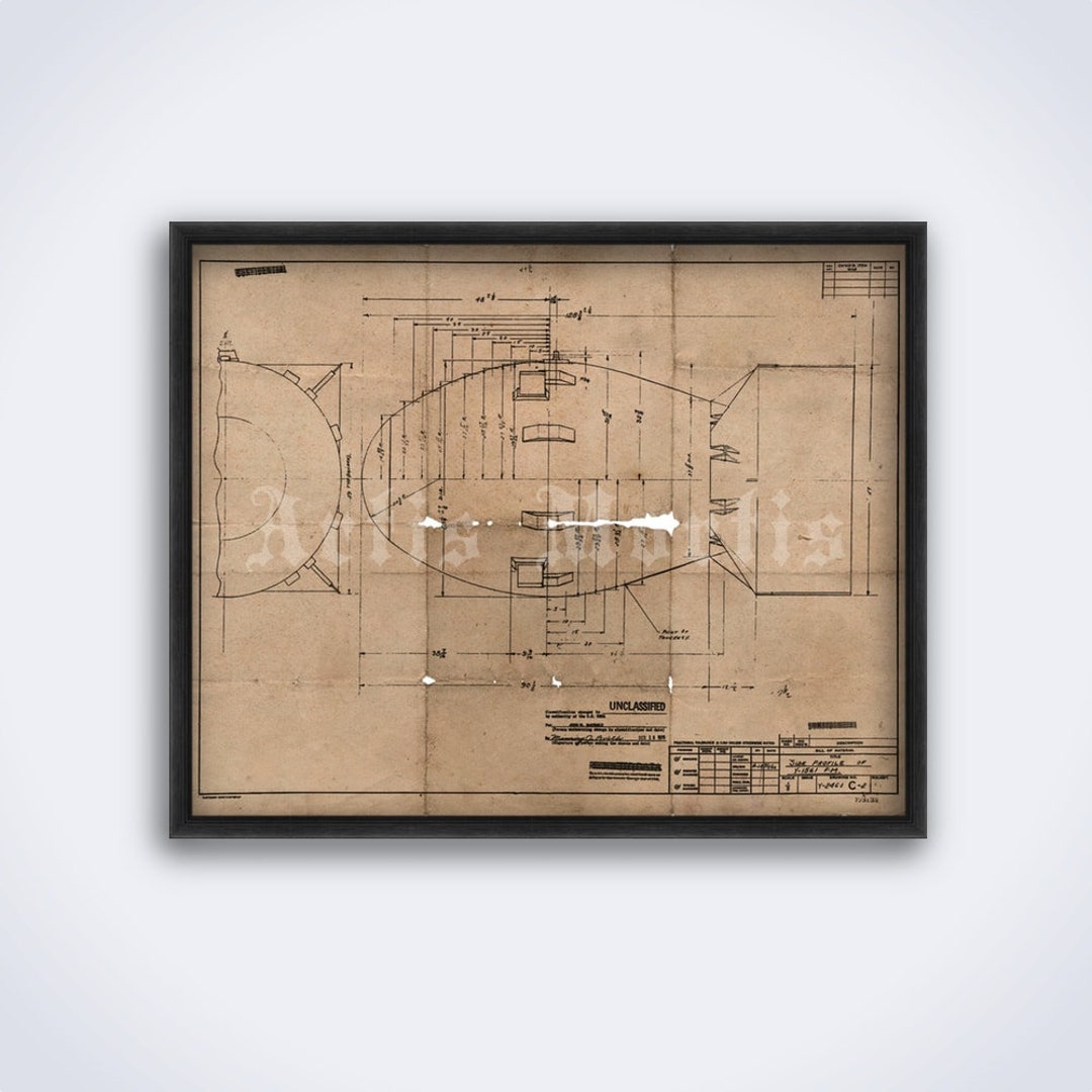 Fat Man Atomic Bomb Diagram Blueprint Poster, WWII, World War Nuclear ...
