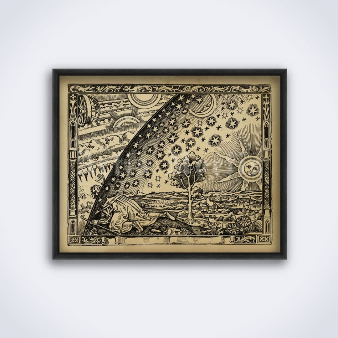 Flammarion Engraving – Medieval Flat Earth Map, Ancient Cosmogony Print ...
