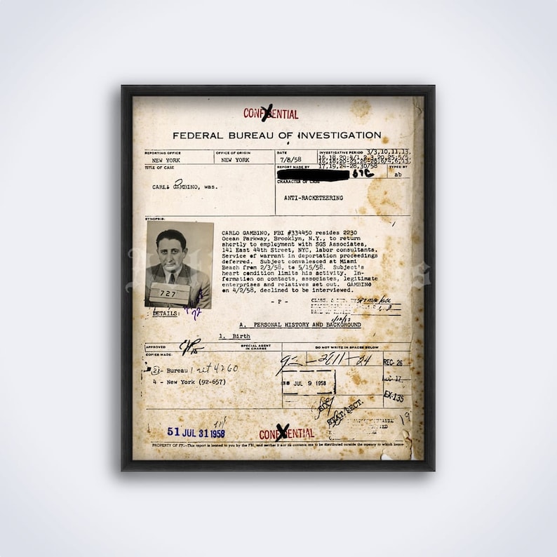 Carlo Gambino Don Carlo Mafia Boss FBI Record Mugshot Photo - Etsy