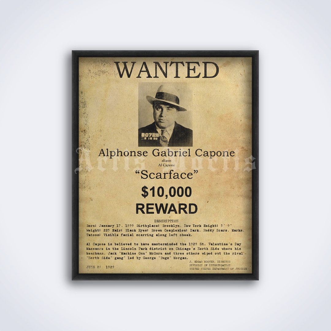 Al Capone Scarface Vintage Wanted Poster, Gangster, Mafia Boss, Crime ...